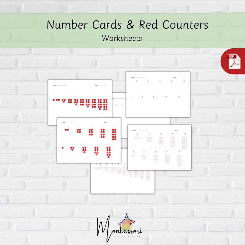 Montessori Number Cards and Red Counters-printable Numbers and Counters ...