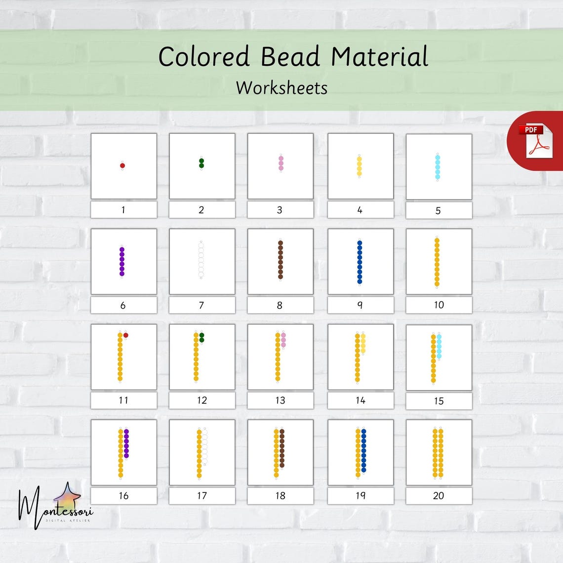 Montessori Colored Bead Material-printable Colored Bead Stair-short ...