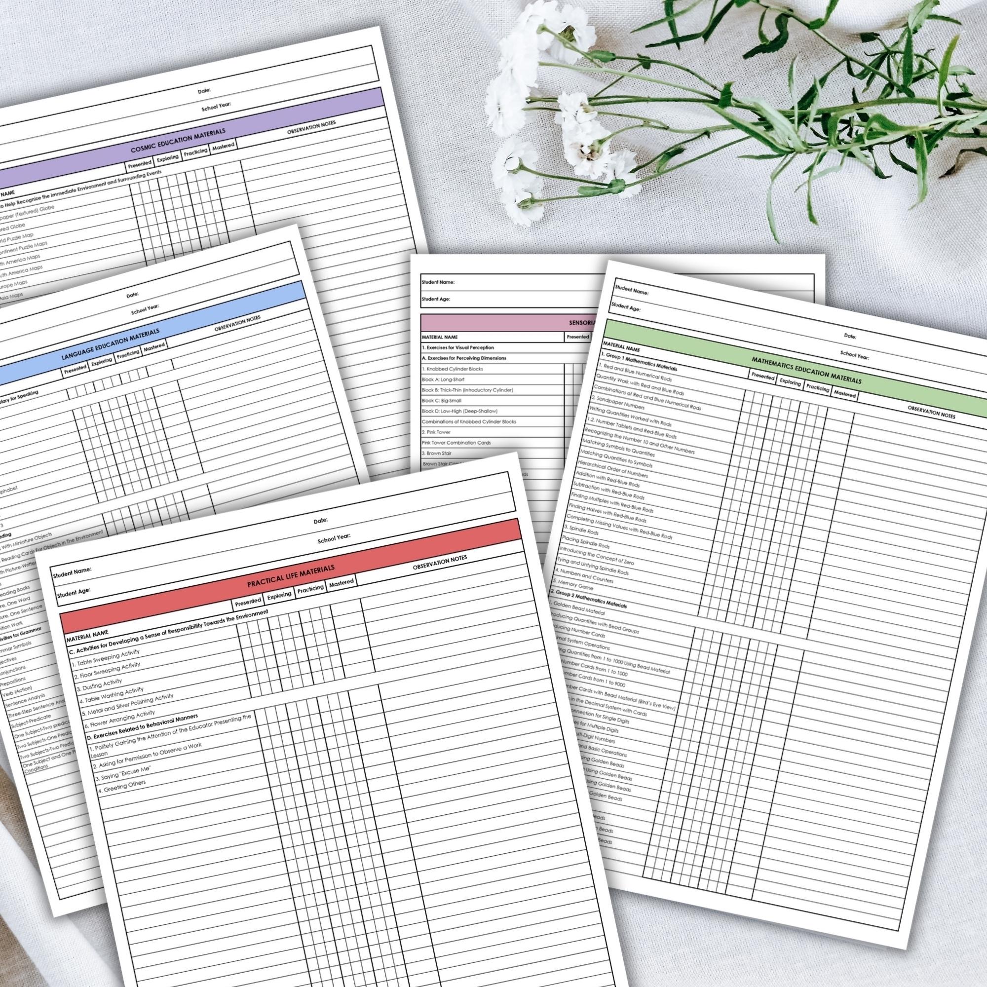 Montessori Record Keeping Tracker-montessori Curriculum Checklist ...