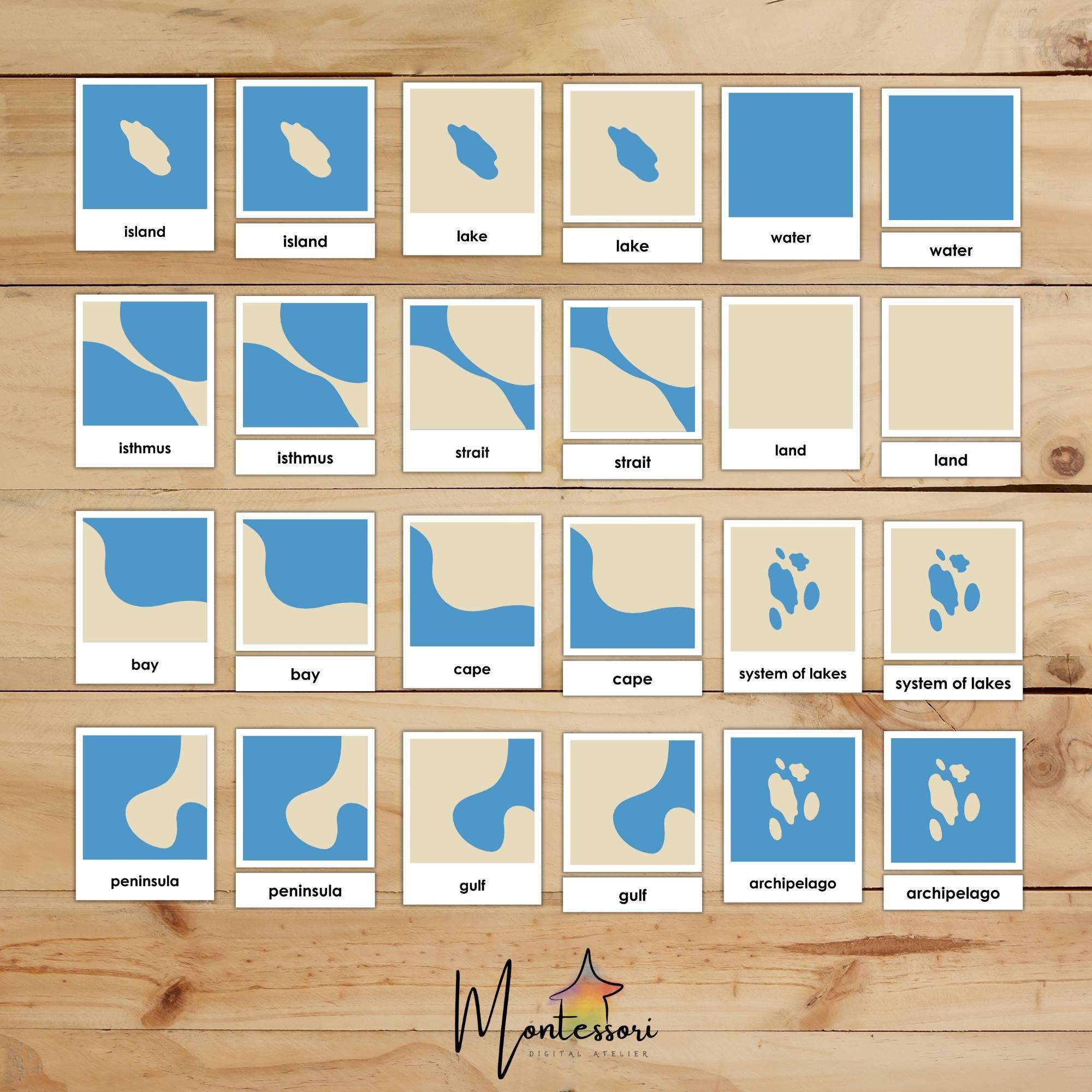 Montessori Land and Water Forms 3-part Cards-montessori Land and Water ...