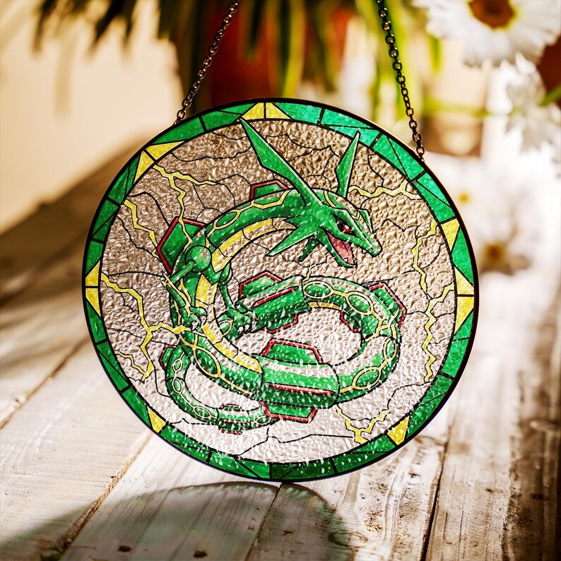Rayquaza Handcraft Pokemon Suncatcher Round Rayquaza Window Hanging ...