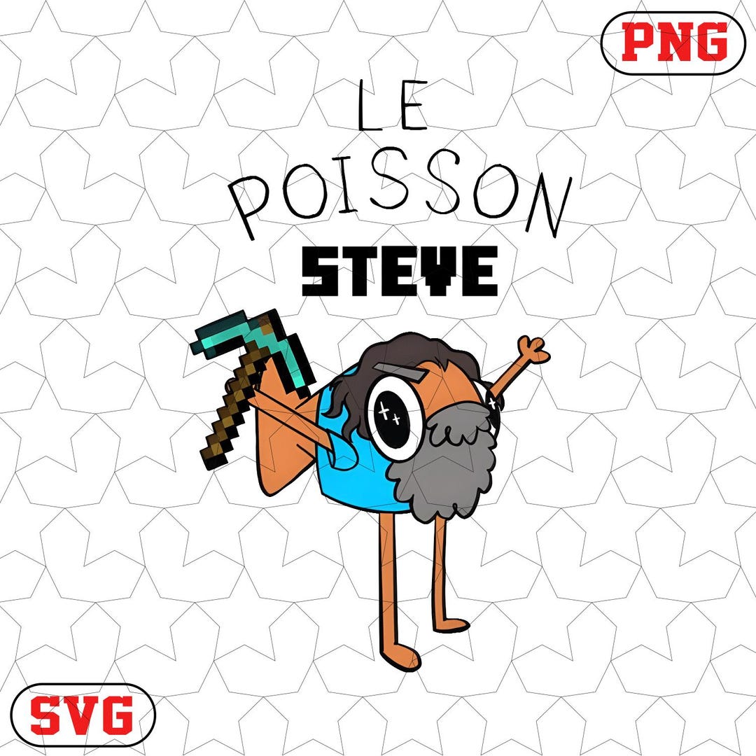 Le Poisson Steve Meme PNG | Funny Fish Character Holding Pickaxe ...