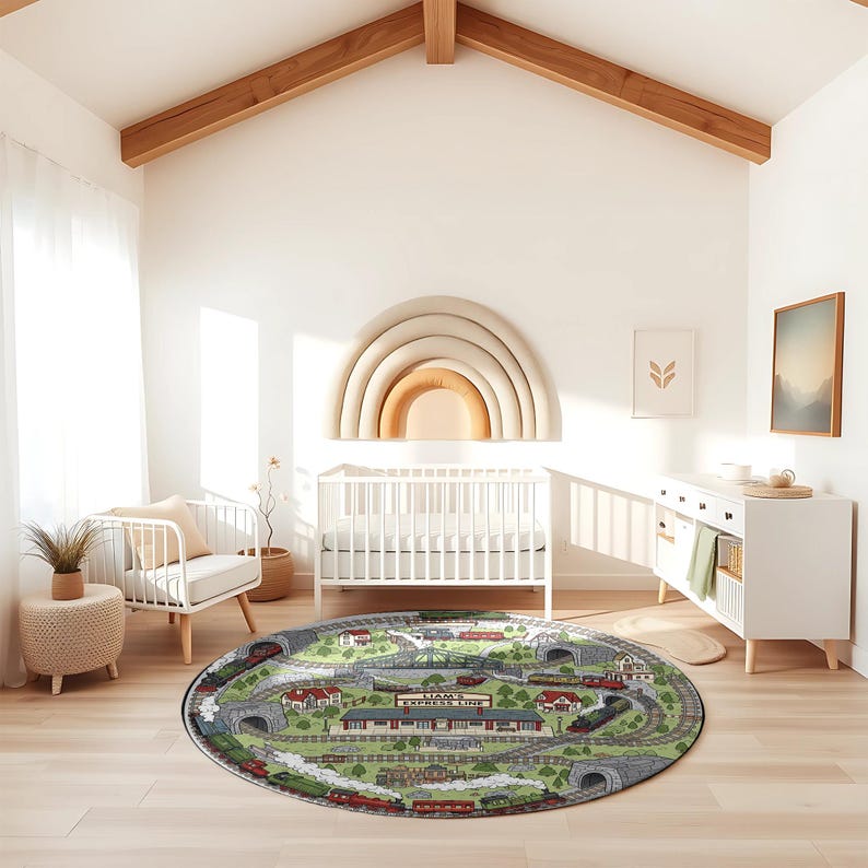 Personalized Train Playmat | Round Kids Railway Rug - Etsy