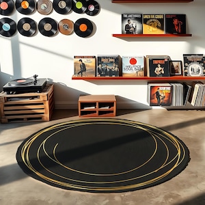 Luxury Black Gold Round Rug, Modern Abstract Area Carpet, Elegant ...