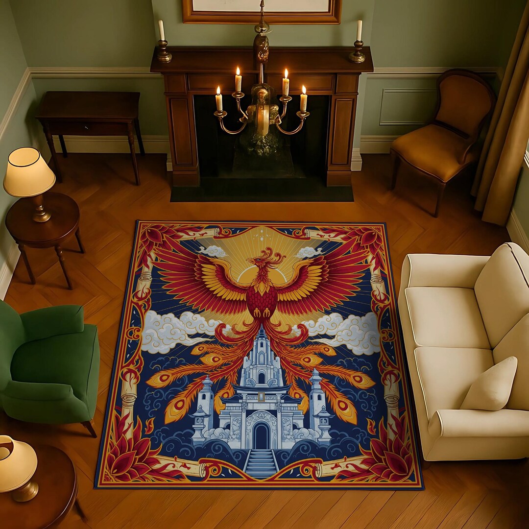 Phoenix Castle Rug: Medieval Firebird Fantasy Decor - Etsy