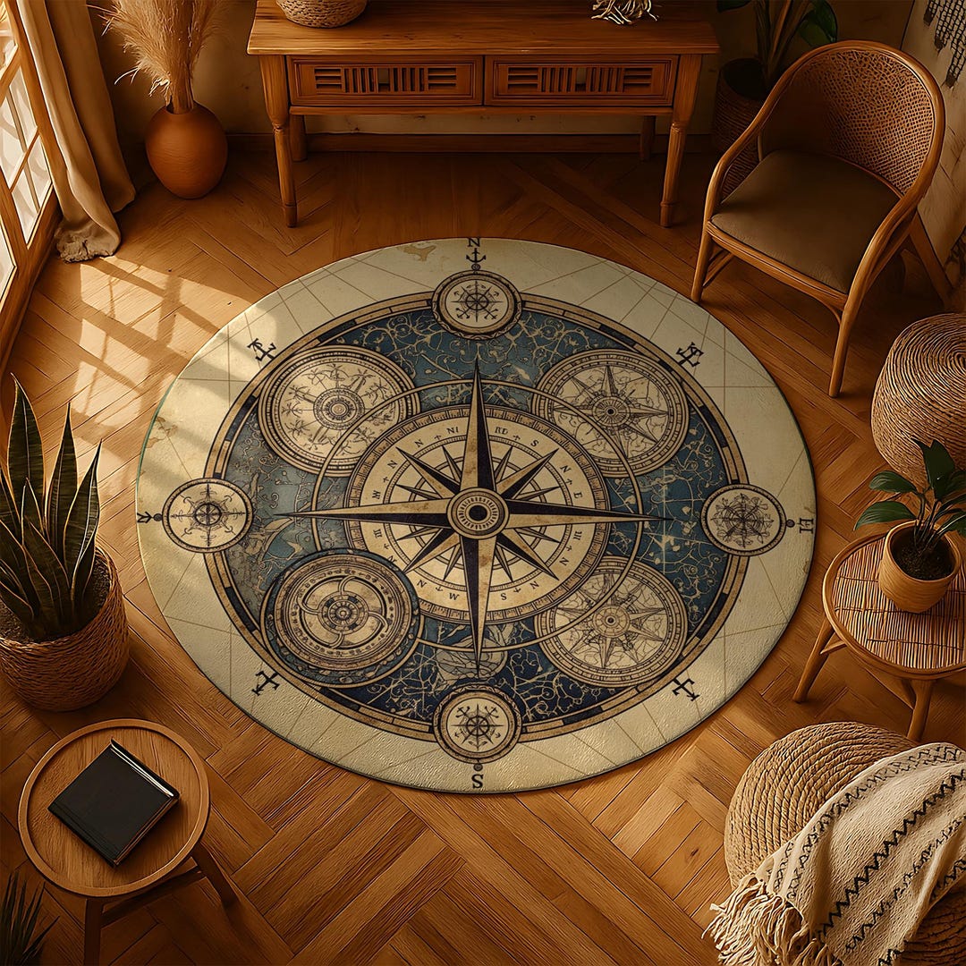 Antique Compass Round Rug – Nautical Chart Design - Etsy Australia