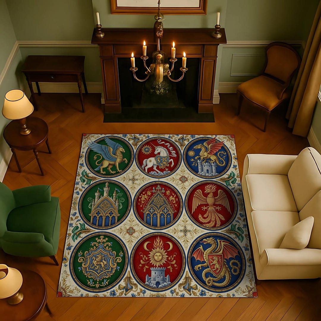 Mythical Creatures Carpet – Medieval Fantasy Rug With Dragon, Griffin ...