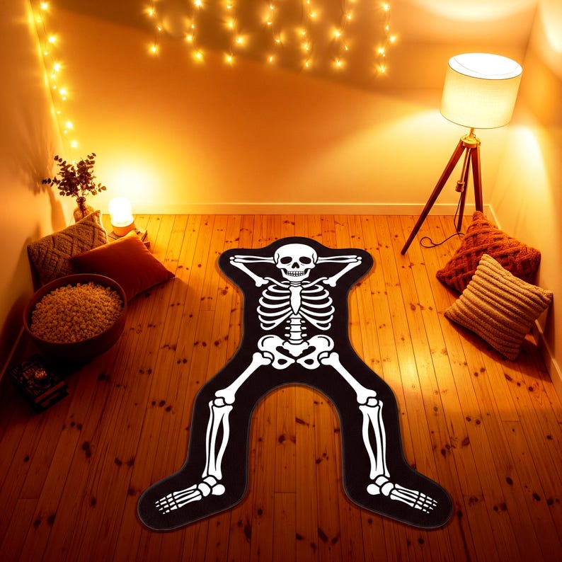 Skeleton Halloween Rug: Funny Bone Carpet, Spooky Home Decor - Etsy