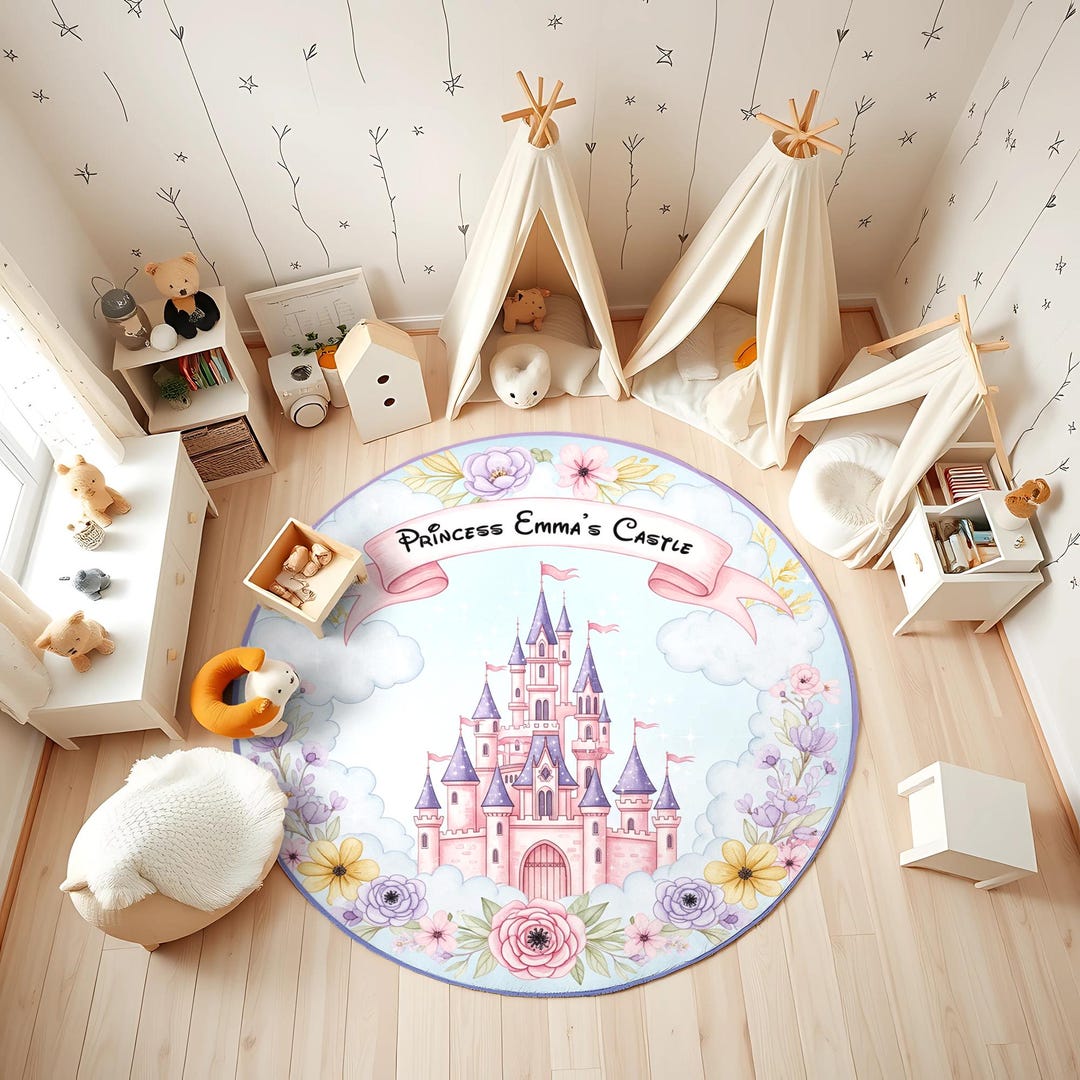 Personalized Princess Castle Rug, Girls Bedroom Decor, Custom Kids Play ...