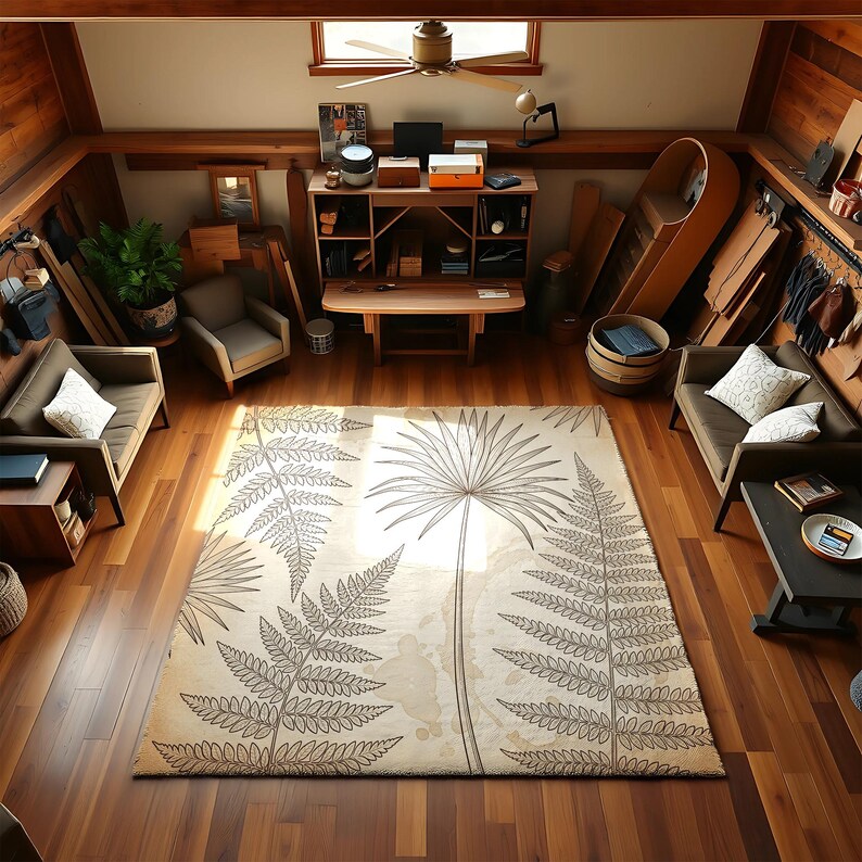 Tropical Leaf Print Rug – Botanical Silhouette Floor Art - Etsy