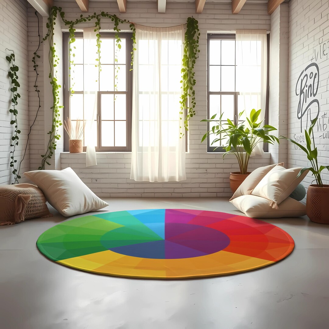 Geometric Round Rug, Modern Colorful Abstract Carpet - Etsy