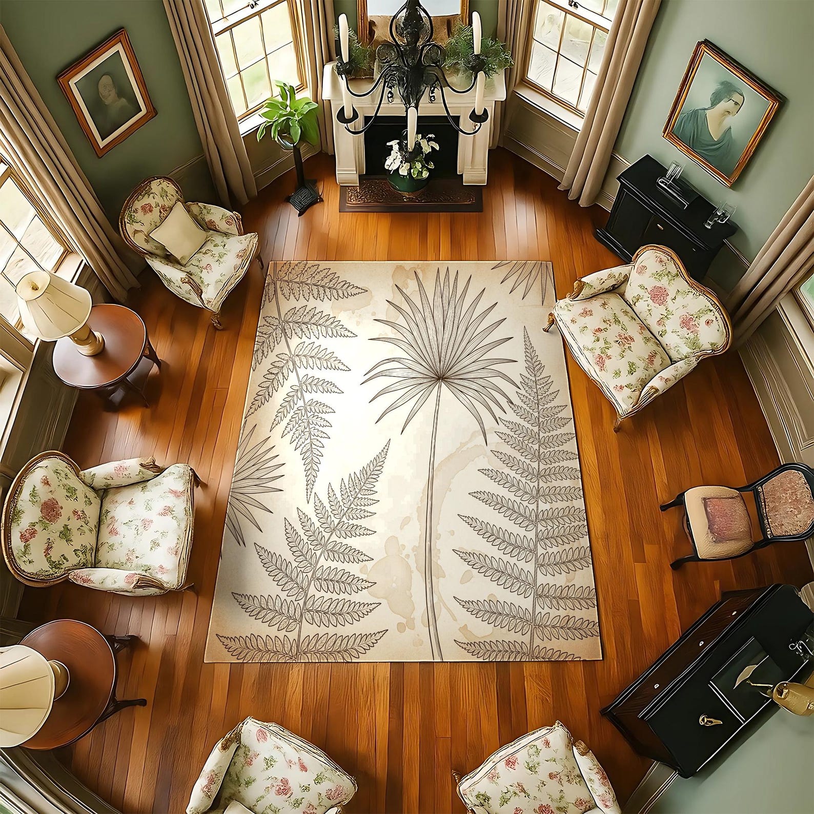 Tropical Leaf Print Rug – Botanical Silhouette Floor Art - Etsy