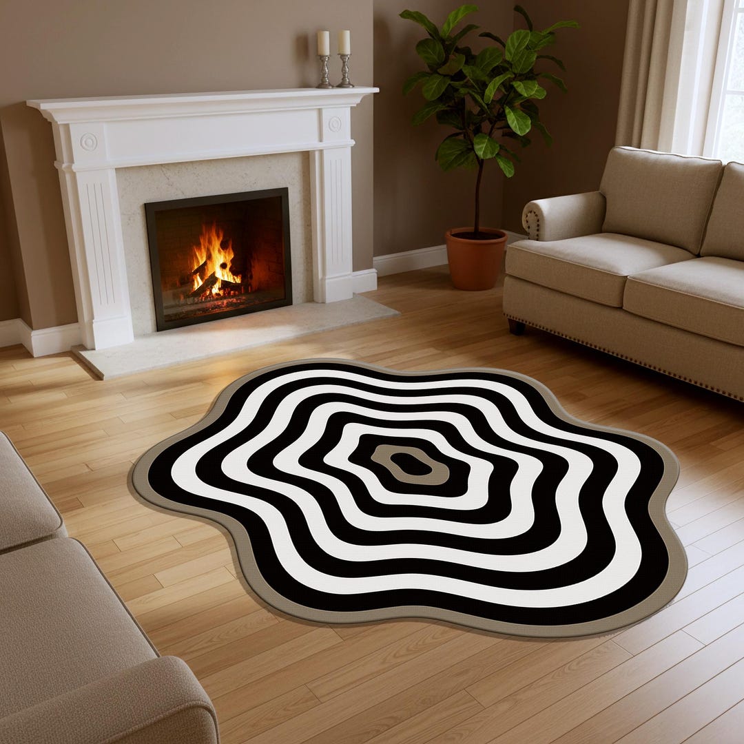 Optical Illusion Rug – Black and White Swirl, Modern Abstract Carpet - Etsy