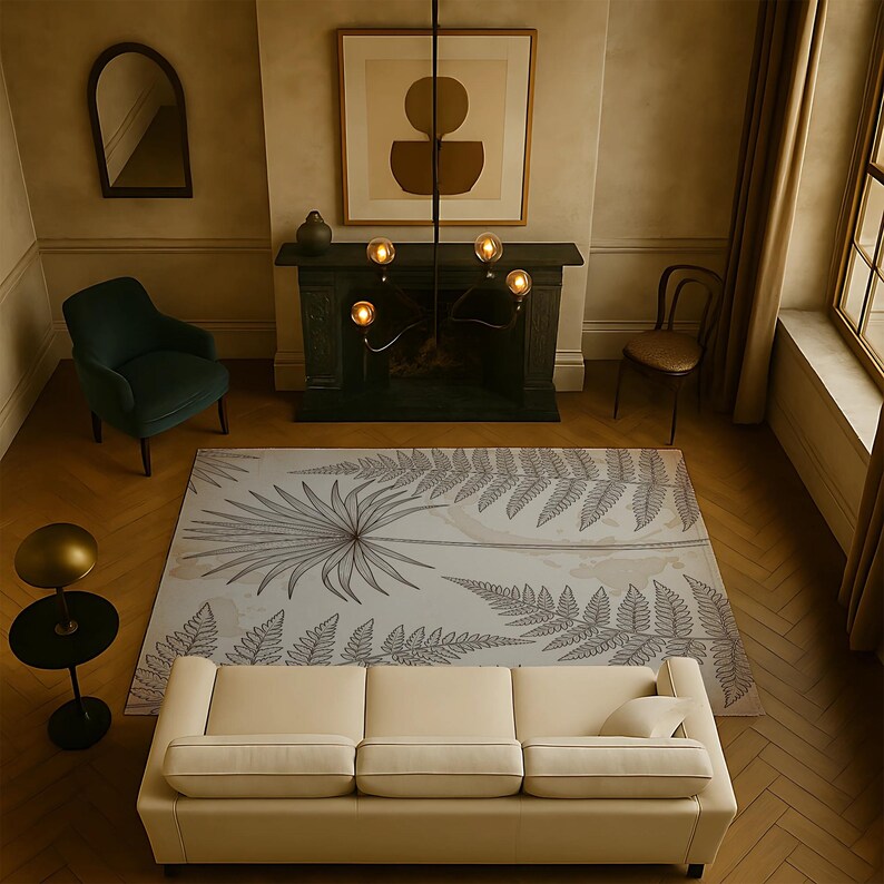 Tropical Leaf Print Rug – Botanical Silhouette Floor Art - Etsy