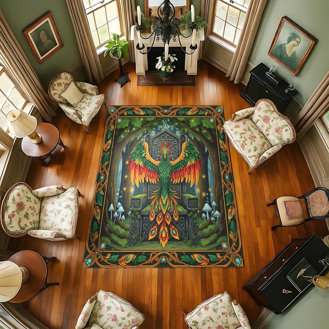 Forest Phoenix Rug: Fantasy Fire Bird, Celtic Boho Decor - Etsy