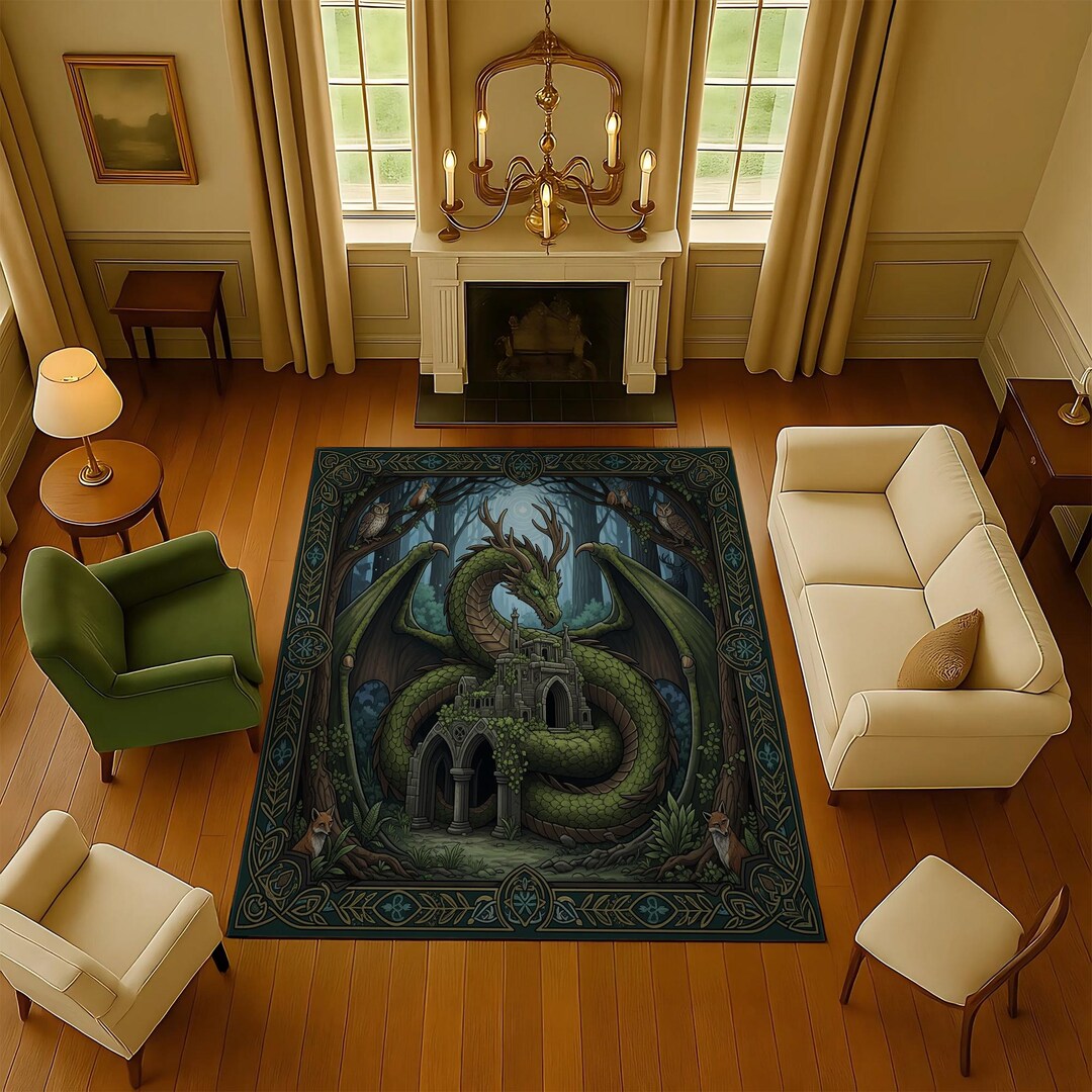 Green Dragon Castle Rug: Medieval Gothic Fantasy Decor - Etsy