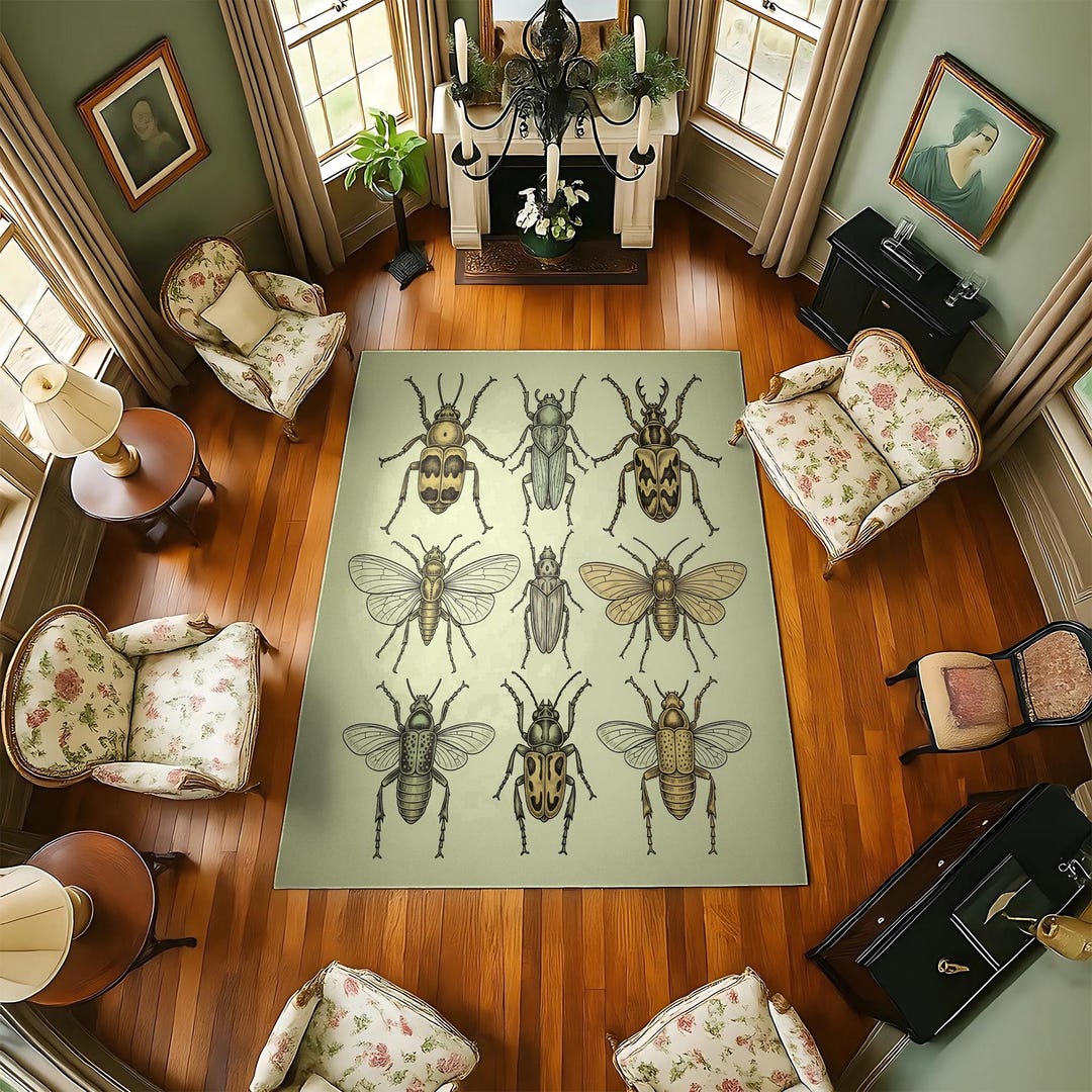 Entomology Insect Rug – Vintage Beetle and Bug Illustration Carpet ...