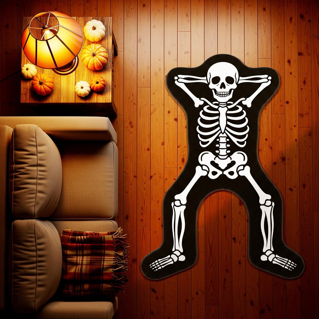 Skeleton Halloween Rug: Funny Bone Carpet, Spooky Home Decor - Etsy