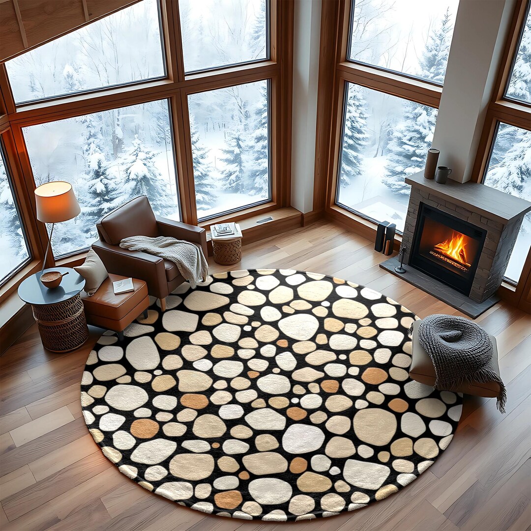 Pebble Stone Round Rug | Earth Tone Organic Abstract Carpet - Etsy