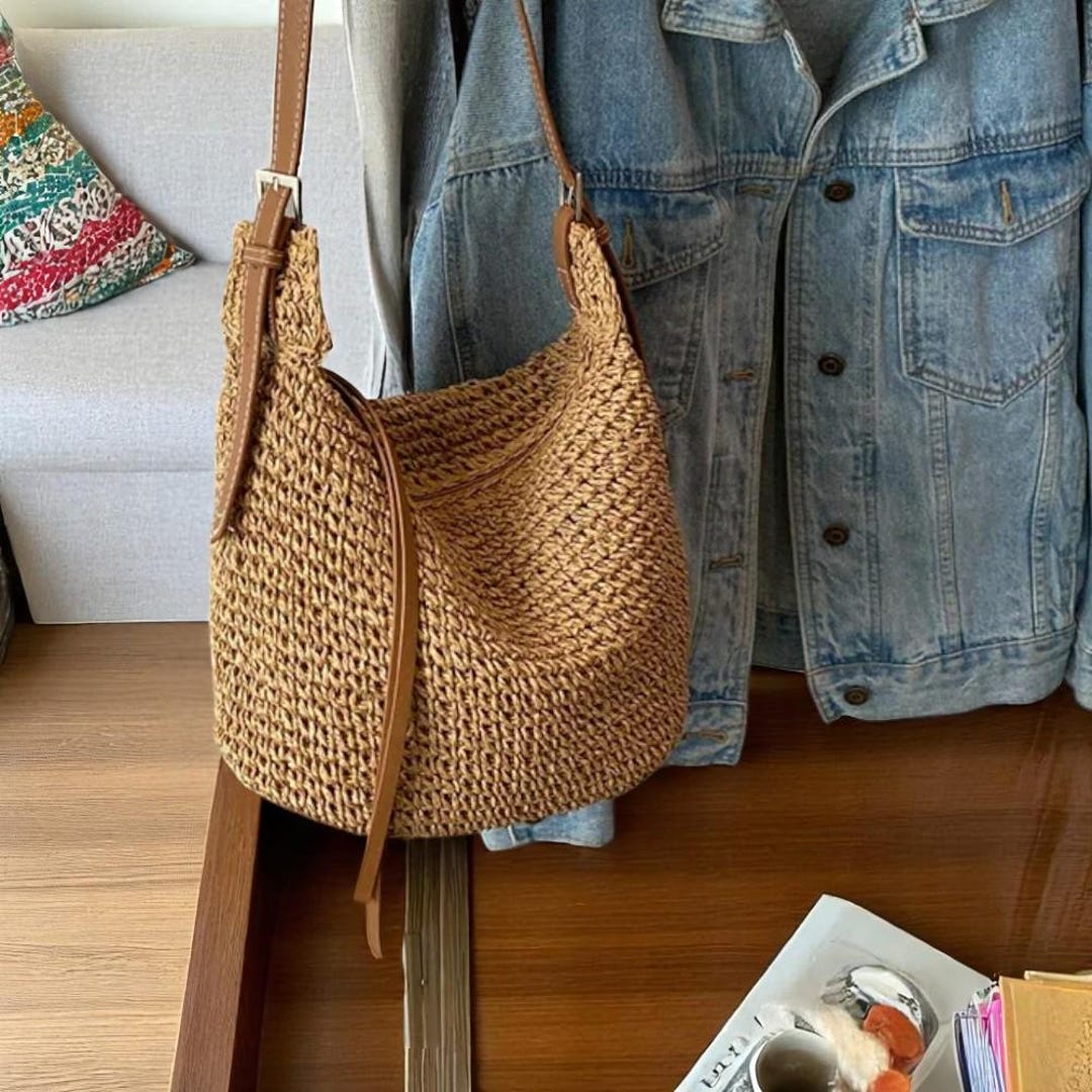 Elegant Hand-woven Paper Rope Handbag for Women With Adjustable Strap ...