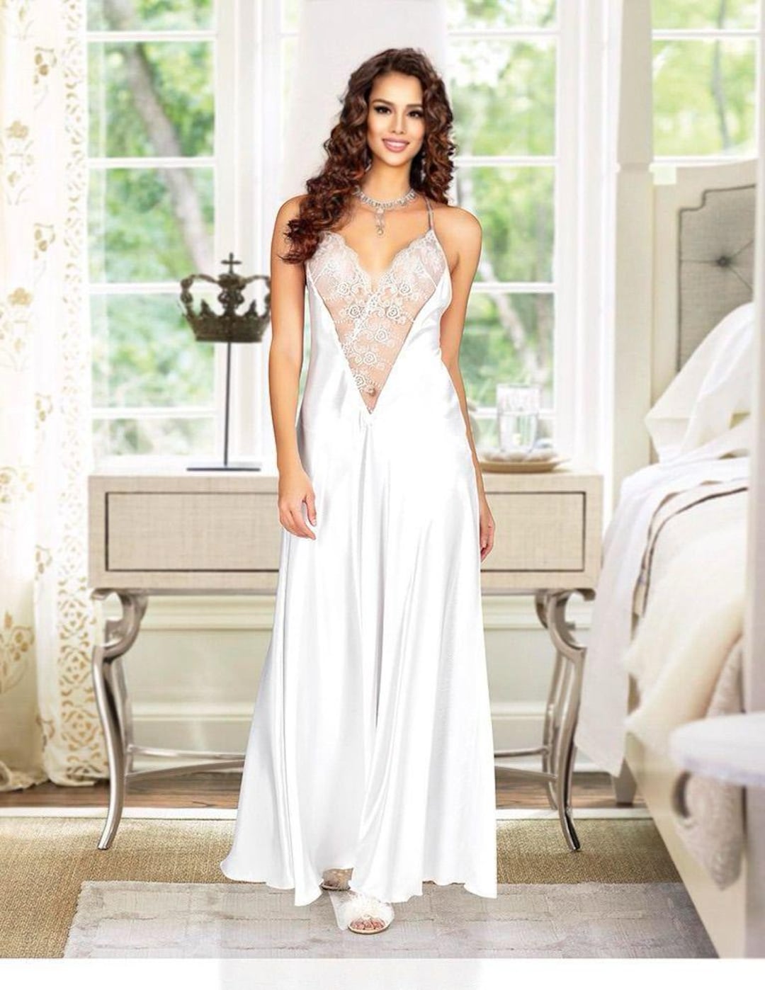 Luxury Satin Nightgown With Lace Details - Etsy