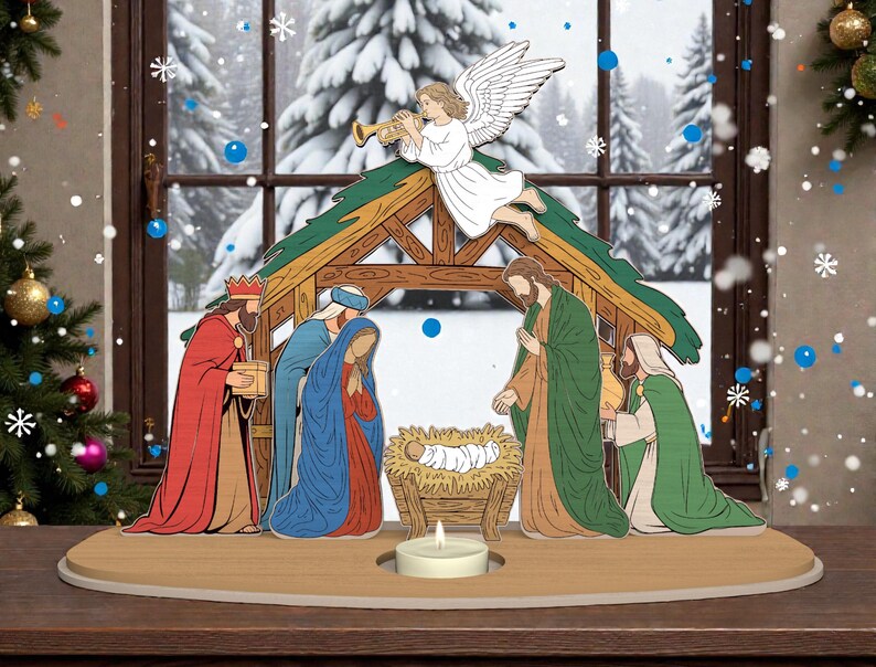 Layered Nativity Scene Laser Cut File SVG, 3D Christmas Manger Display ...