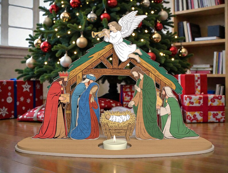Layered Nativity Scene Laser Cut File SVG, 3D Christmas Manger Display ...