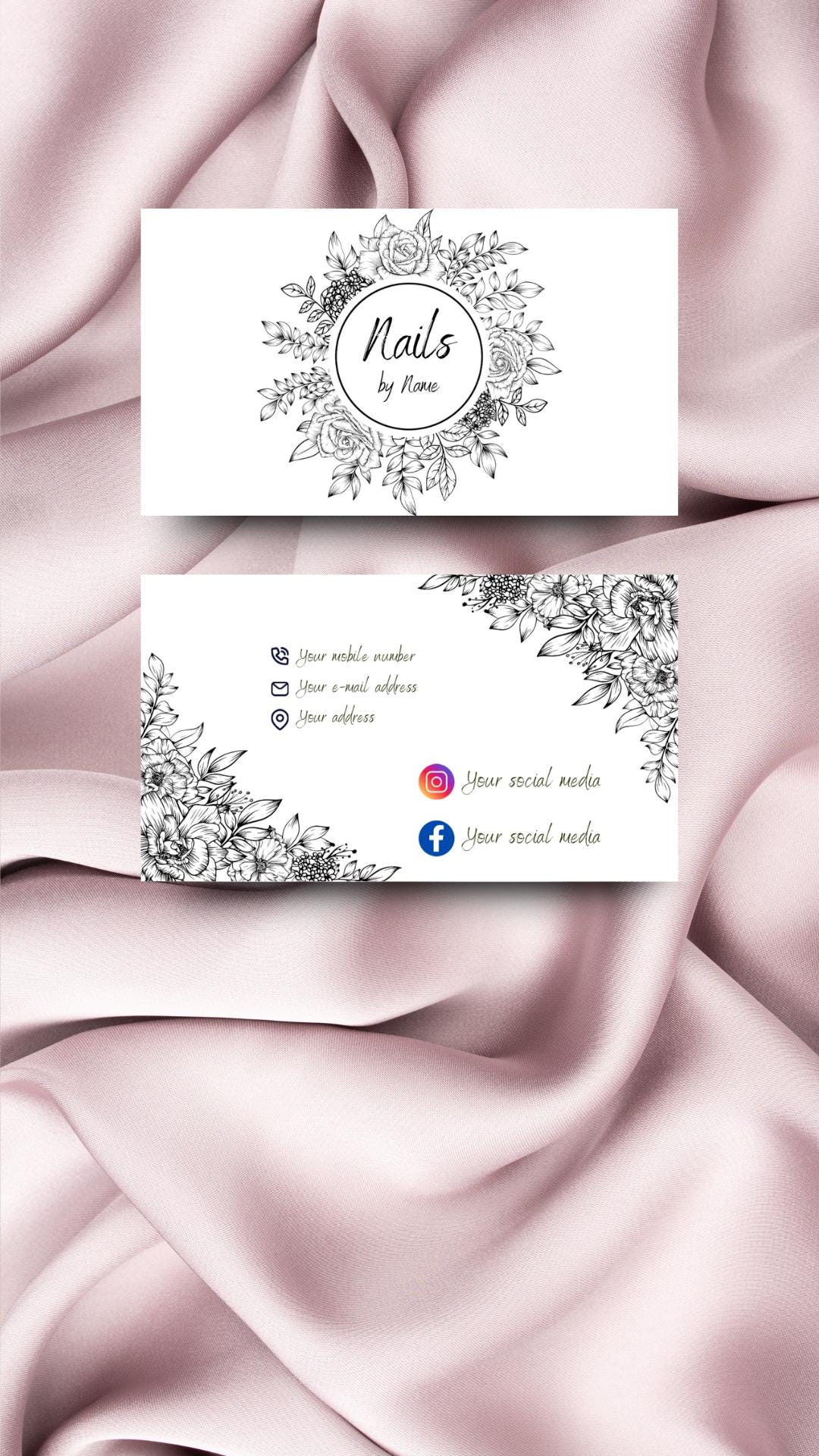 Personalised Nail Tech Digital Print Business Card Design Black and ...