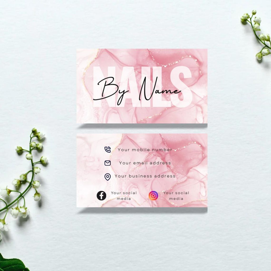 Personalised Nail Tech Digital Print Business Card Design, Pink and ...