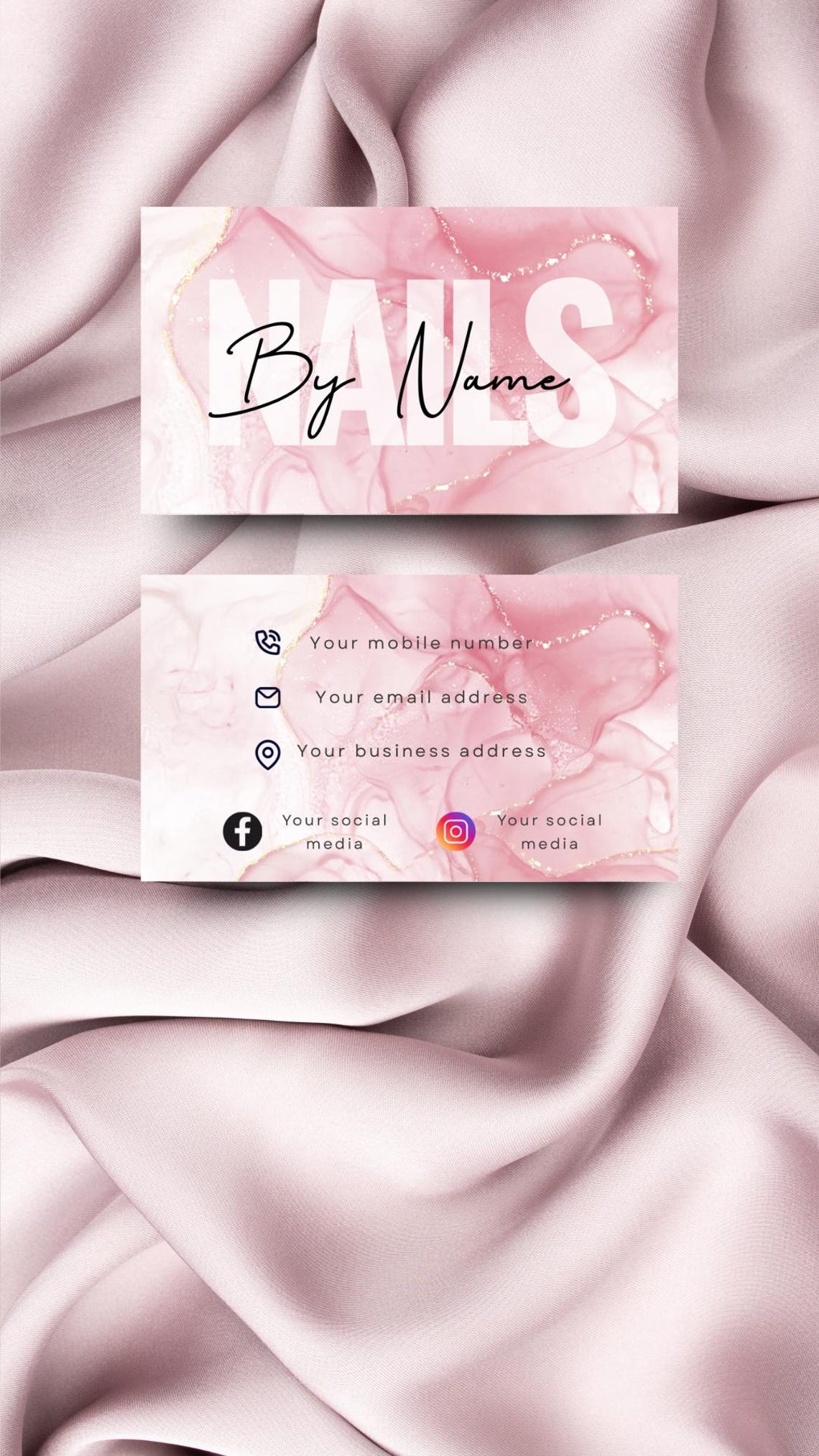 Personalised Nail Tech Digital Print Business Card Design, Pink and ...