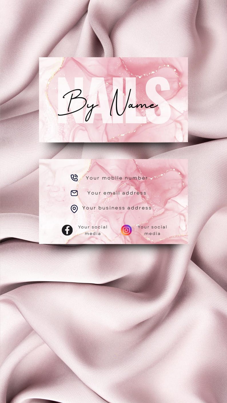 Personalised Nail Tech Digital Print Business Card Design, Pink and ...