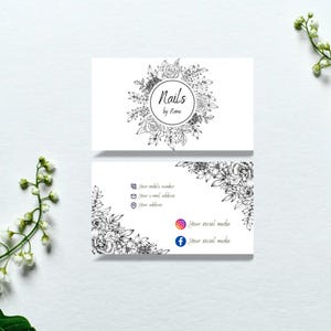 Personalised Nail Tech Digital Print Business Card Design Black and ...