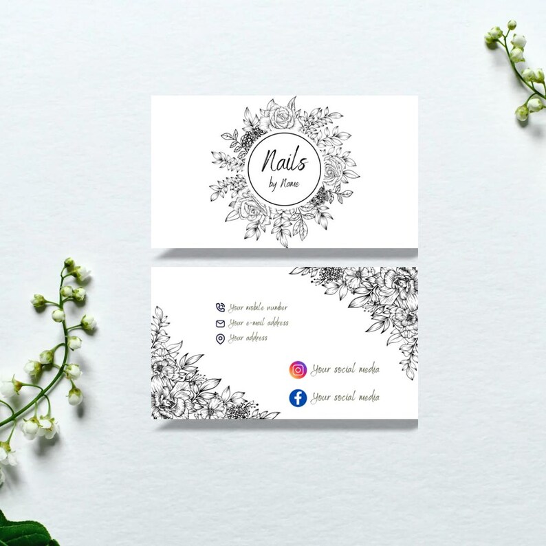 Personalised Nail Tech Digital Print Business Card Design Black and ...