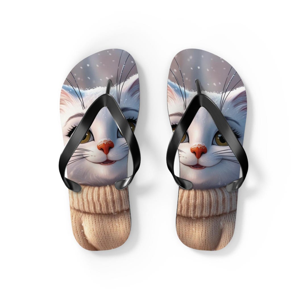 Whimsical Cat Flip Flops, Fun Summer Sandals, Cute Animal Footwear ...