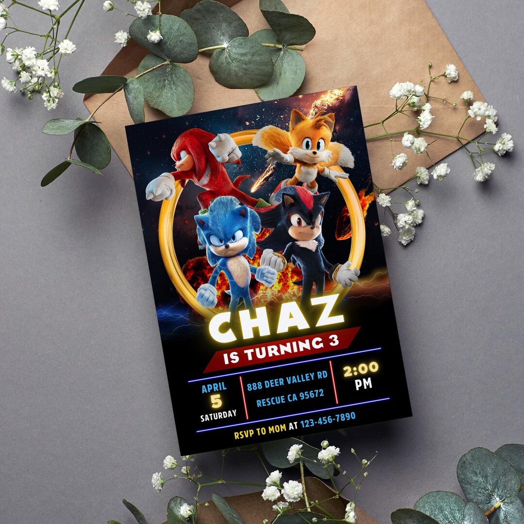 Sonic 3 Birthday Party Invitation, Sonic VS Shadow Invitation, Super ...