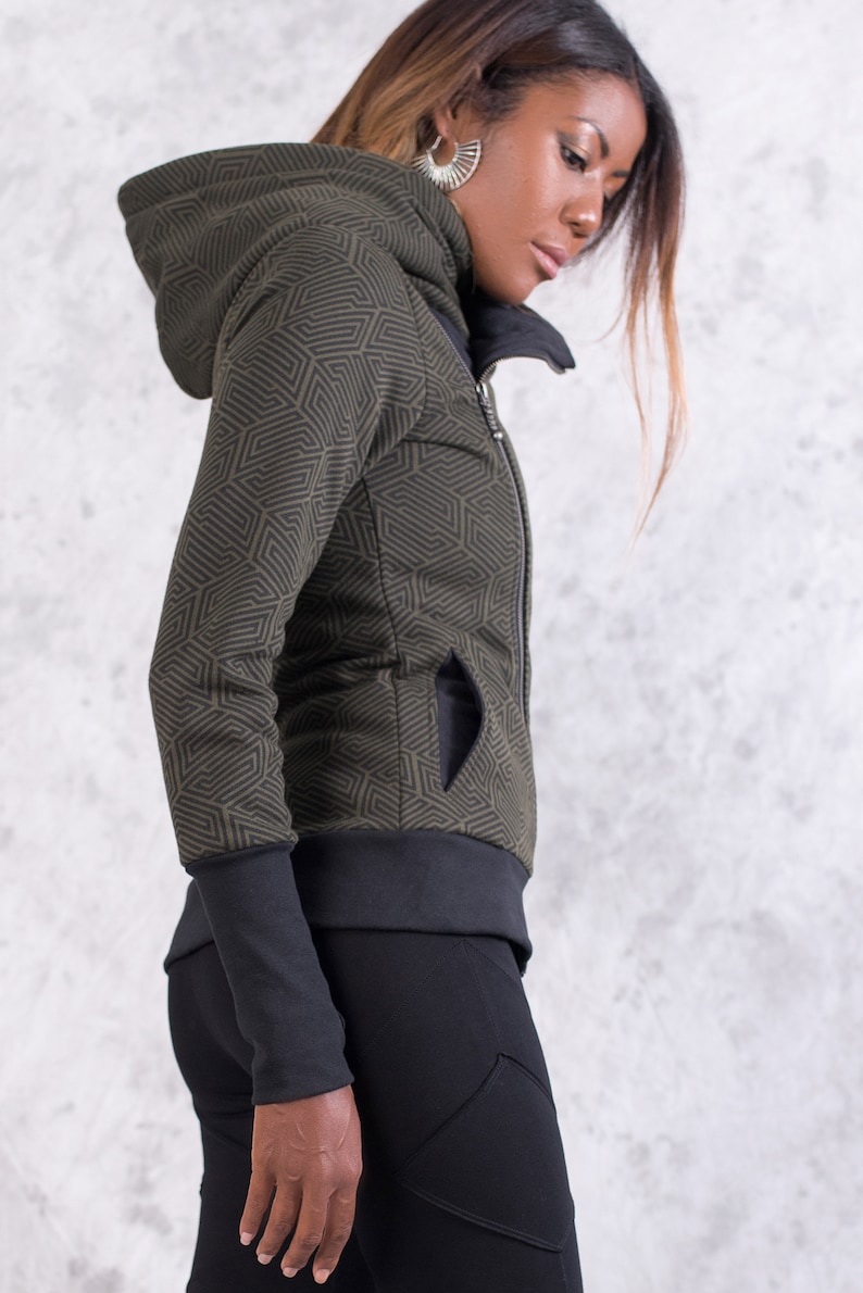 Green Printed Hoodie | Warm Fleece Jacket With Generous Hood ...