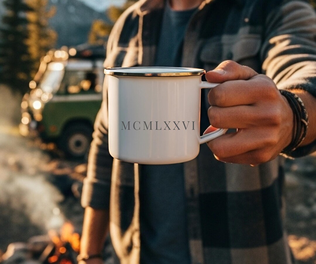 Roman Numeral Custom Enamel Mug for Him - Etsy