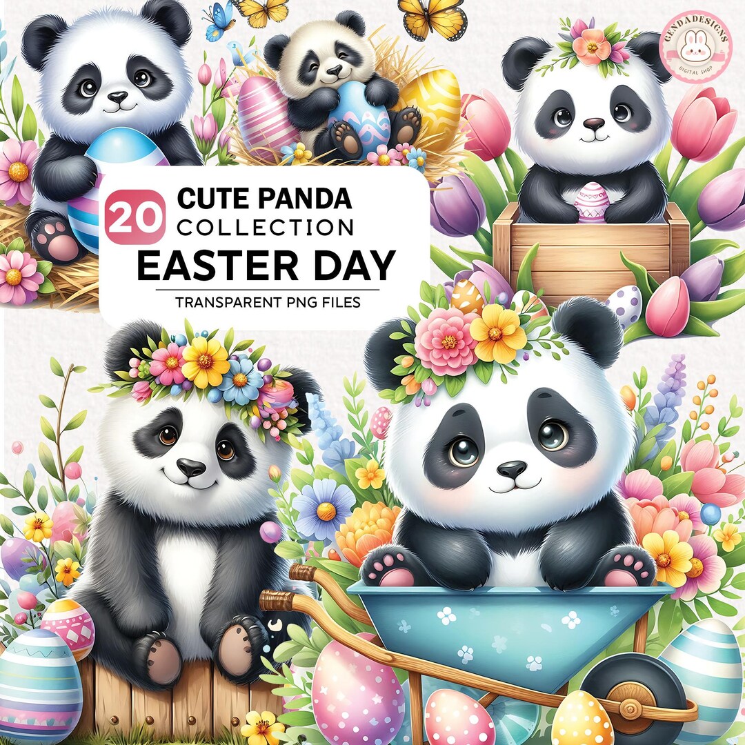 20+ Watercolor Cute Easter Panda Clipart PNG Bundle, Cute Baby Panda ...