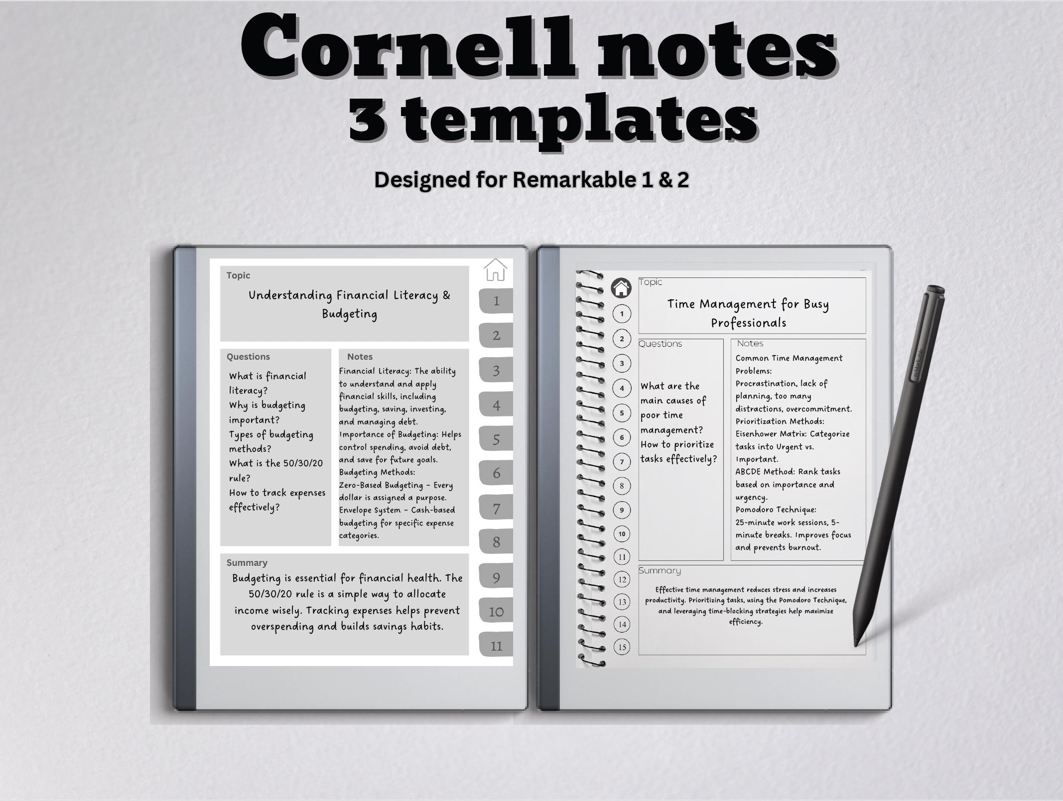 Cornell Note-taking Templates for Remarkable 2 | Digital Note-taking ...