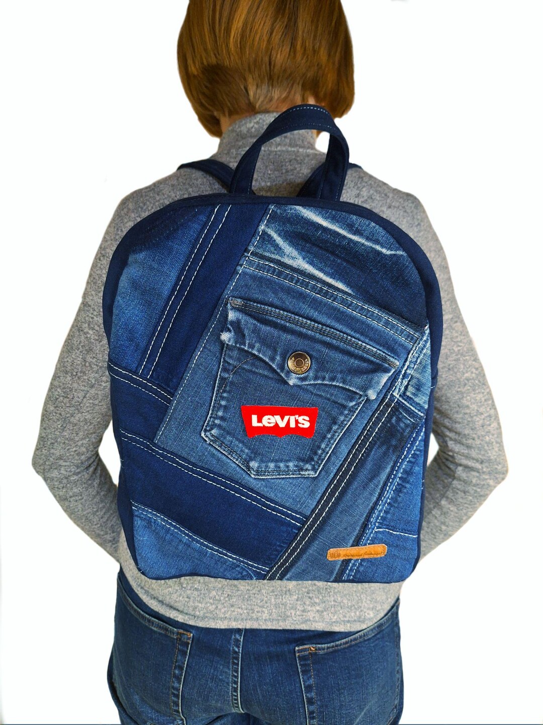 Upcycled Levis Jeans Backpack Purse: Patchwork Blue Jean Rucksack, Levi ...
