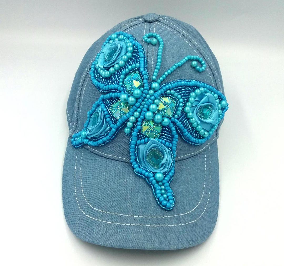 Hand Embroidered Hat Butterfly Baseball Cap Floral Embroidered Ball Cap ...