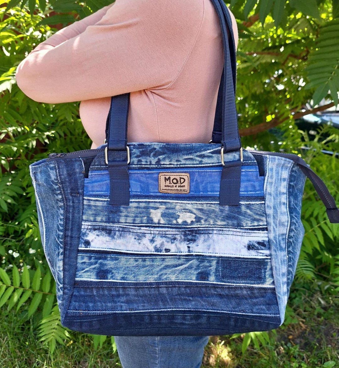 Large Jean Tote Upcycled Denim Bag, Oversize Jeans Bag Levi Denim Bag ...