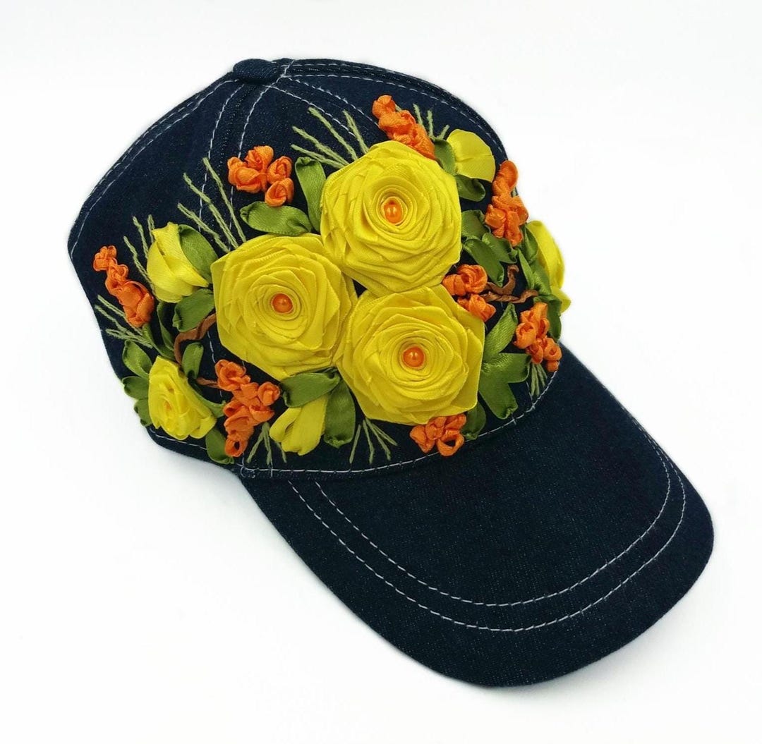 Hand Embroidered Hat Women Floral Embroidered Hat Embroidered Baseball ...