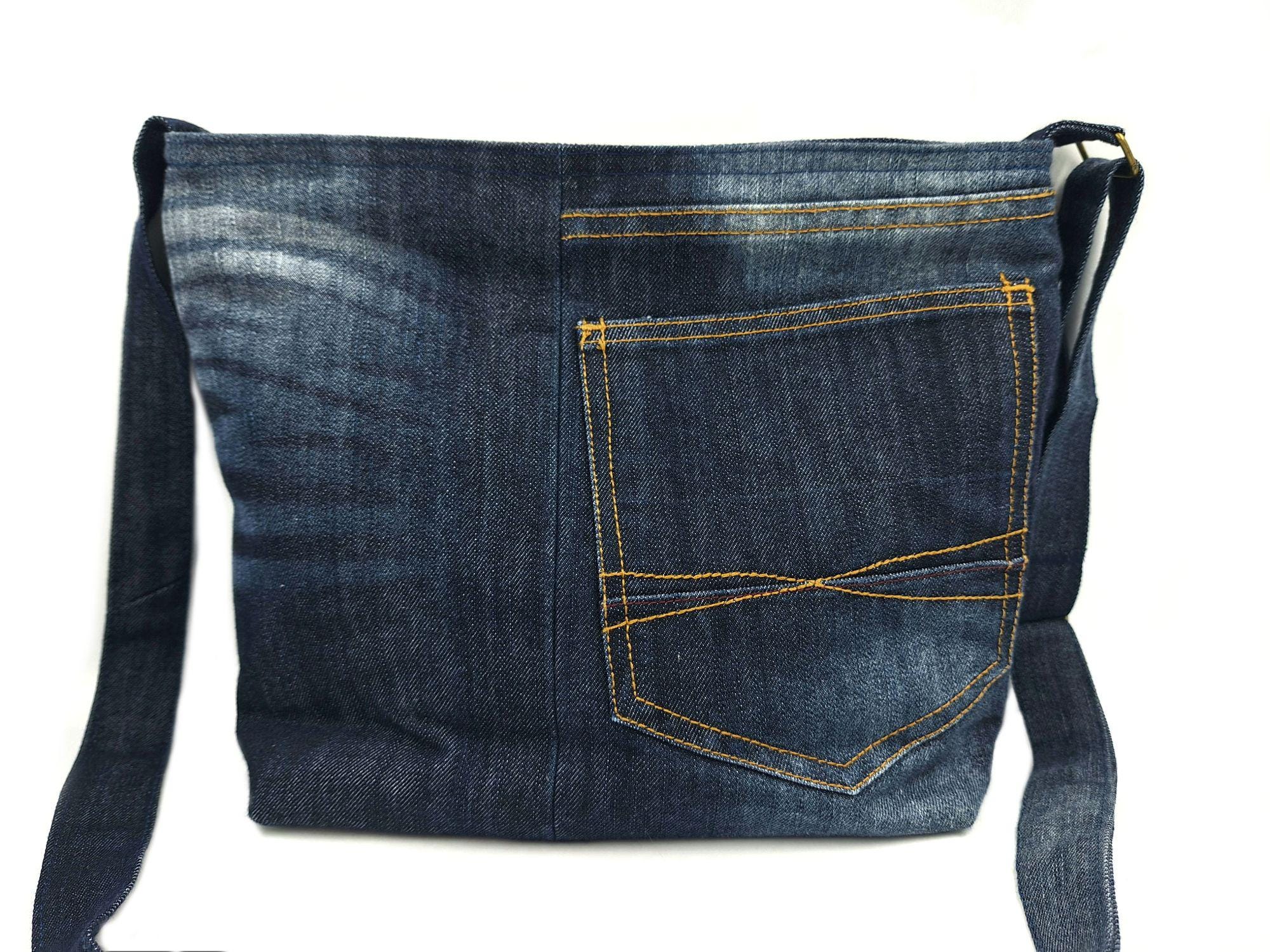 Upcycled Jean Crossbody Bag: Striped Denim Shoulder Purse, Denim ...