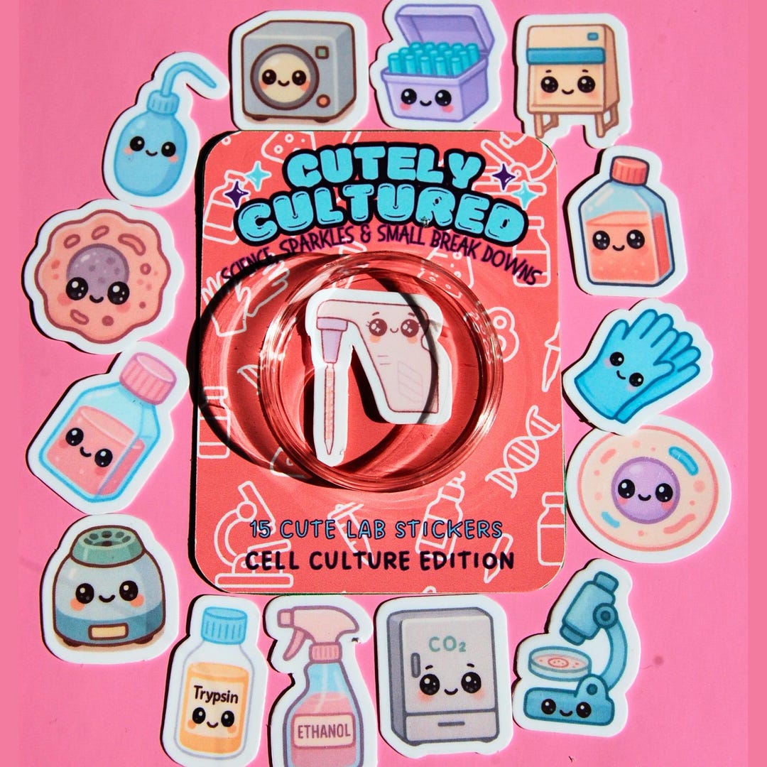 Cell Culture Sticker Set in Petri Dish - 15 Cute Mini Kawaii Vinyl ...