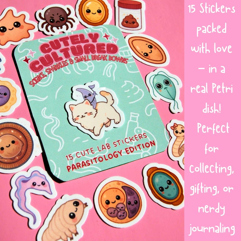 Parasitology Sticker Set - 15 Mini Kawaii Lab Stickers in Petri Dish ...