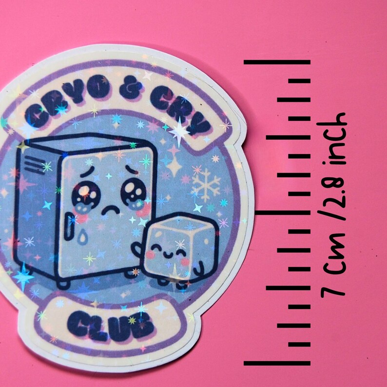 Holographic "cryo & Cry Club" Sticker, Funny Kawaii -80C Freezer Lab ...