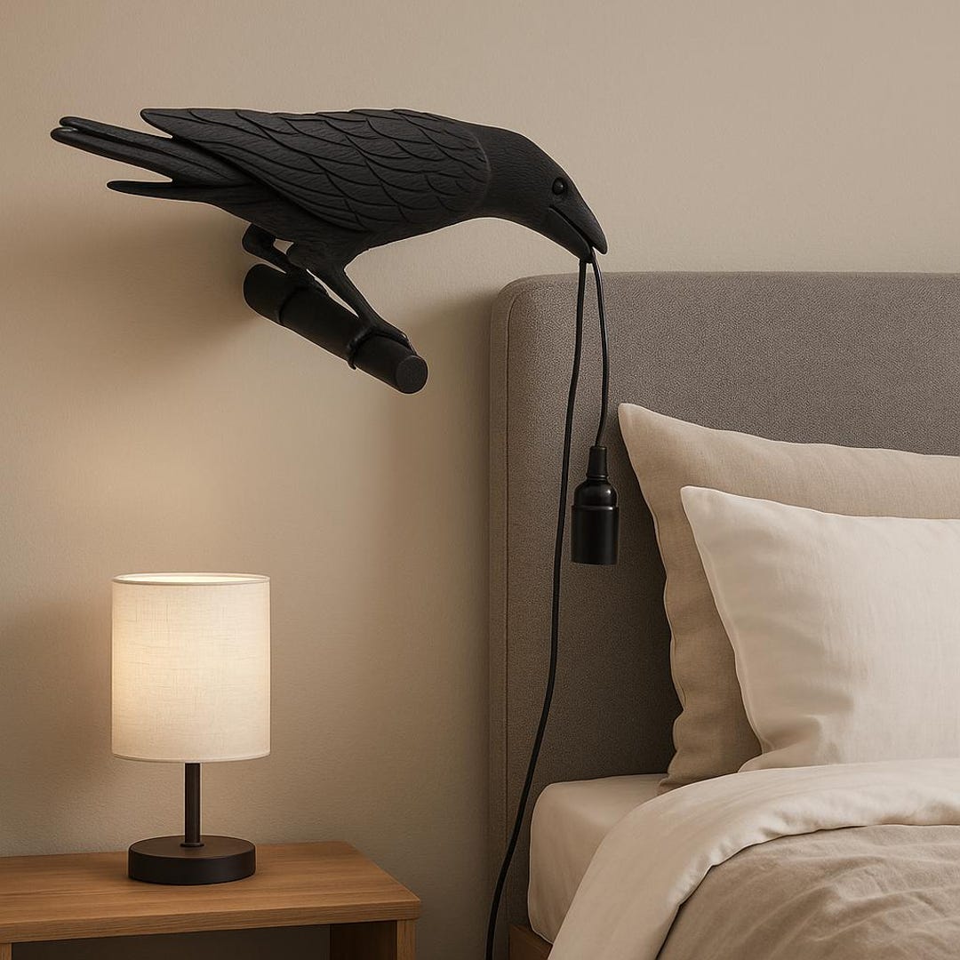 Raven Wall Lamp: Resin Crow Light Fixture - Modern Bird Design - Etsy