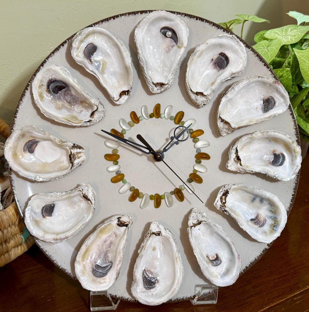 Coastal Wall Clock With Oyster Shells Marking the Hours - Etsy