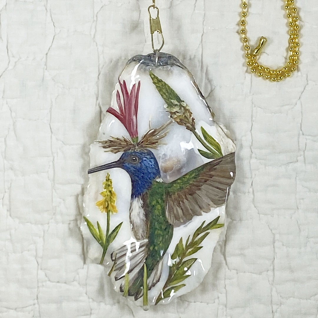 Hummingbird Oyster Shell Fan Pull – Handmade Coastal Décor With Beaded ...